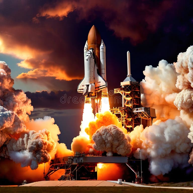 A Space Shuttle Launch at Sunset Stock Illustration - Illustration of ...