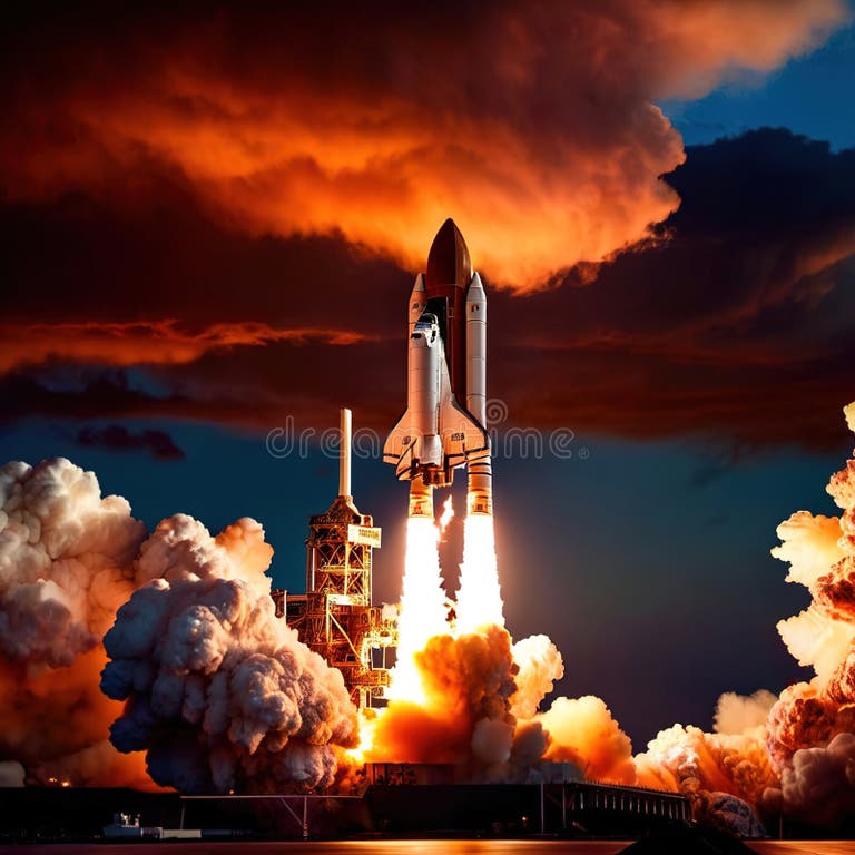A Space Shuttle Launch at Sunset Stock Illustration - Illustration of ...