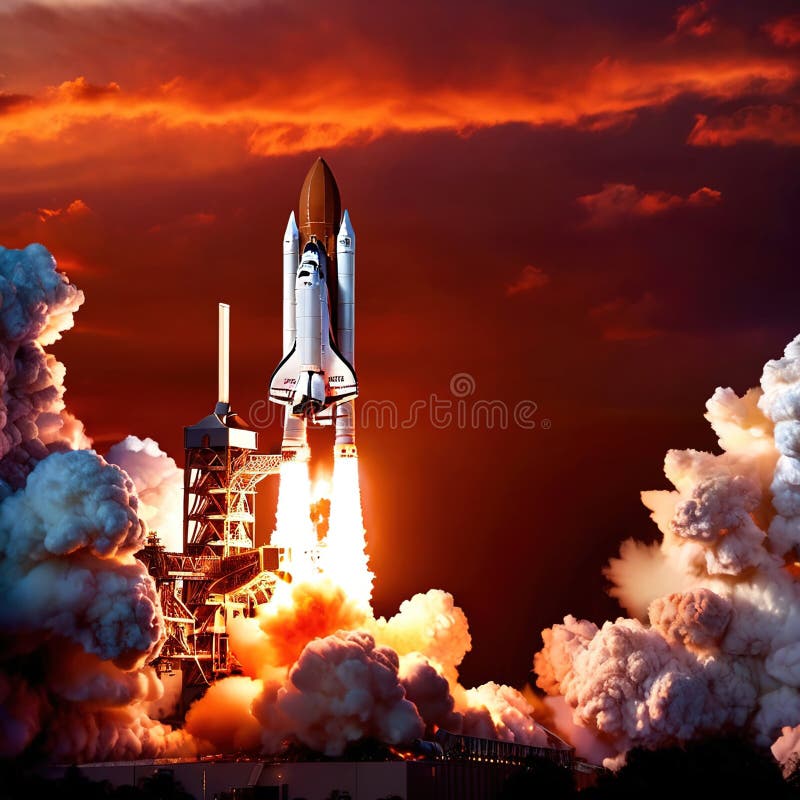 A Space Shuttle Launch at Sunset Stock Illustration - Illustration of ...