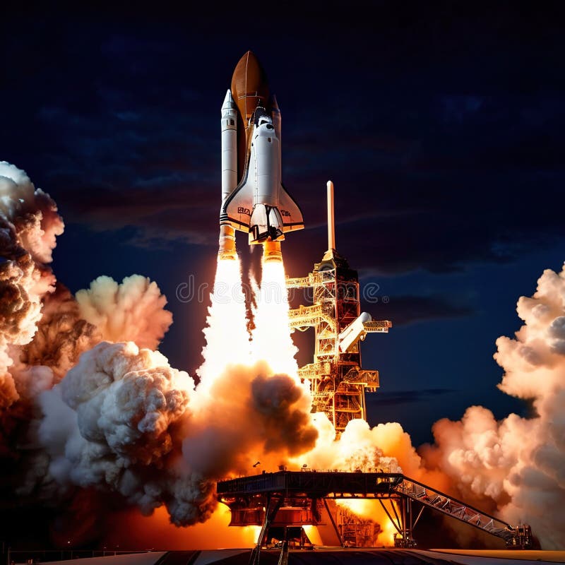 A Space Shuttle Launch at Sunset Stock Illustration - Illustration of ...