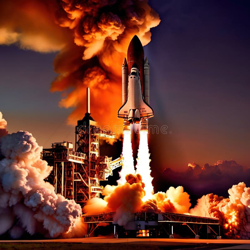 A Space Shuttle Launch at Sunset Stock Illustration - Illustration of ...