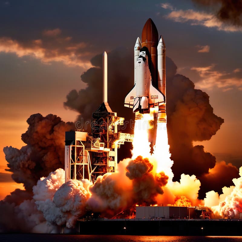 A Space Shuttle Launch at Sunset Stock Illustration - Illustration of ...