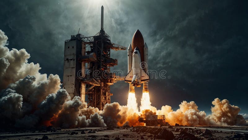 Space Shuttle Launch and Take Off from Ramp. Human Civilization ...