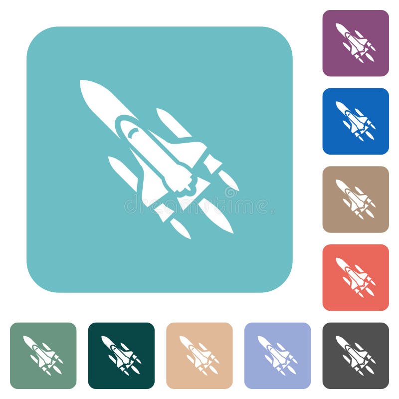 Space Shuttle with Launchers Rounded Square Flat Icons Stock Vector - Illustration of ...