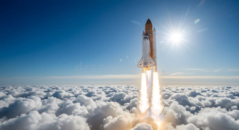 Space Shuttle Ascending through a Sea of Clouds Stock Illustration ...