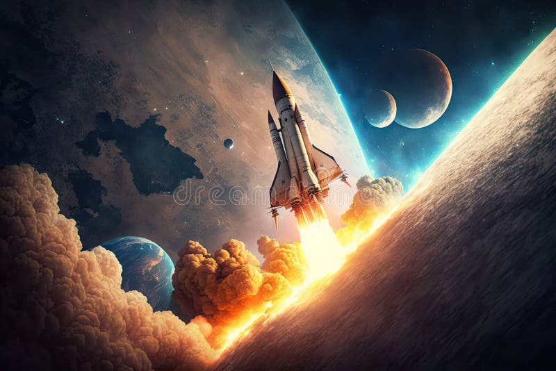 Space Shuttle Launches from the Planet into Outer Space Stock ...