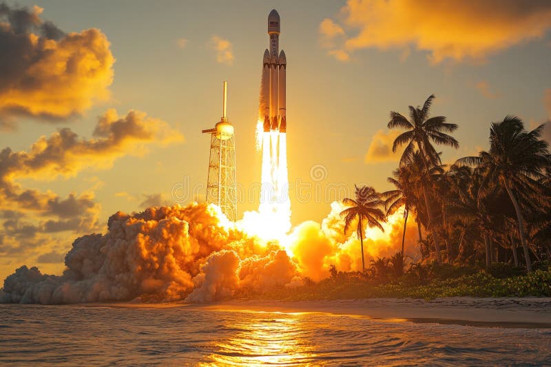A Space Shuttle Launches into the Sky, with Flames and Smoke Visible ...