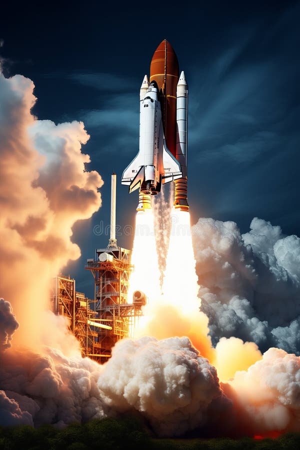 A Space Shuttle Launches into the Sky, Leaving Behind a Trail of Smoke ...