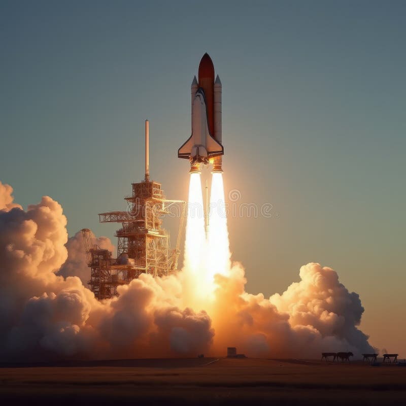 Space Shuttle Launches into the Sky with Powerful Flames at Dawn from ...