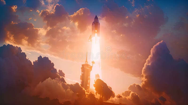 Space Shuttle Launches at Sunset Filled with Clouds Stock Video - Video ...