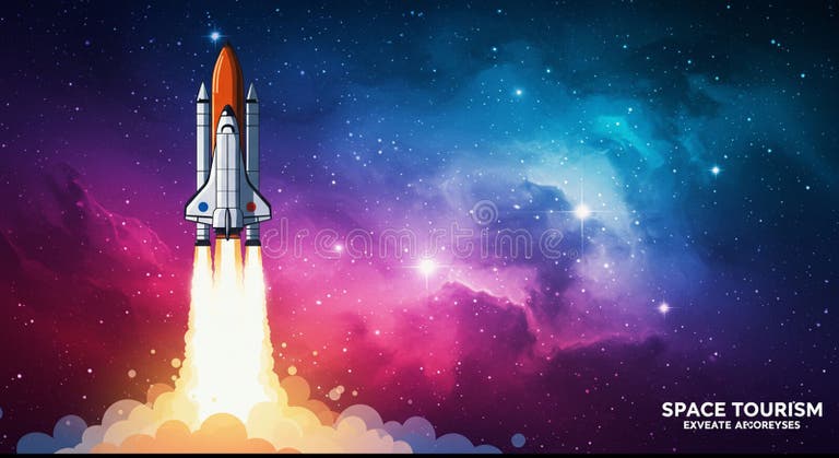 A Space Shuttle Launches into a Vibrant Nebula Backdrop. the Shuttle ...