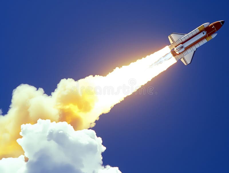 Space Shuttle Launching into the Blue Sky Stock Photo - Image of rocket ...