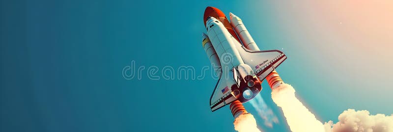 Space Shuttle Launching into the Blue Sky - 3D Illustration Stock ...