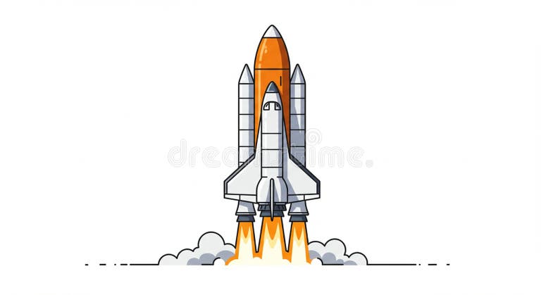 Space Shuttle Launching with Bright Orange External Tank and Two Solid ...