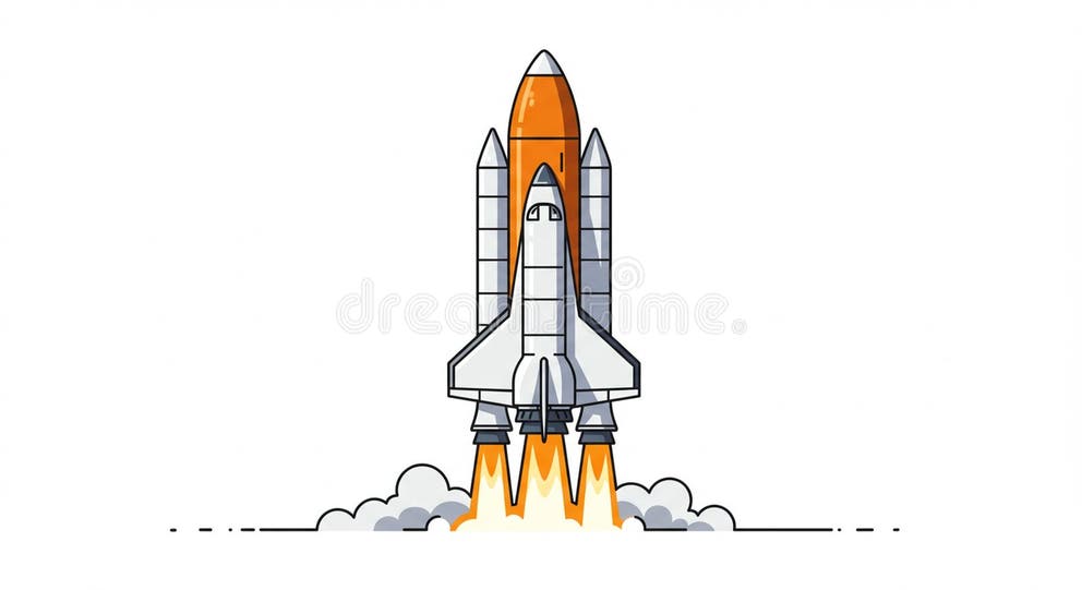 Space Shuttle Launching with Bright Orange External Tank and Two Solid ...