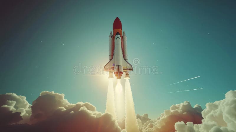 Space Shuttle Launching through Clouds at Sunrise Stock Image - Image ...
