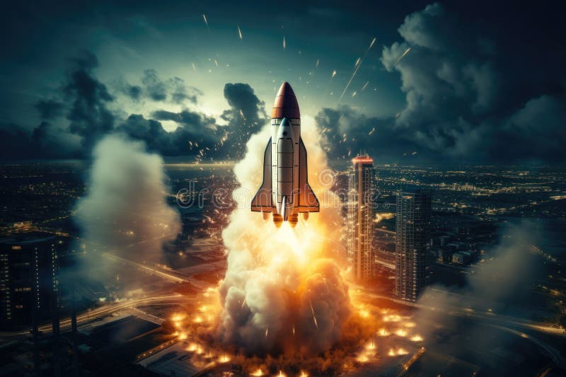 Space Shuttle Launching at Dusk. Generative AI Stock Illustration ...