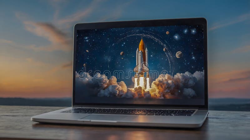 Space Shuttle Launching from Laptop Stock Illustration - Illustration ...