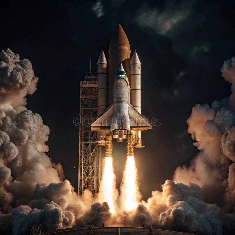 A Space Shuttle Launches from a Launchpad, Creating a Cloud of Smoke ...