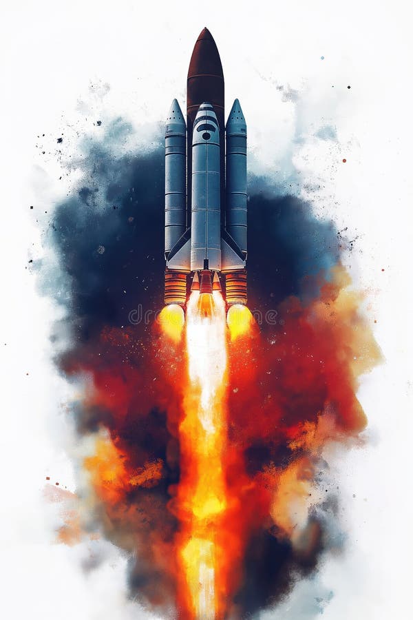 Space Shuttle Launching Leaving Earth with a Trail of Fire and Smoke ...