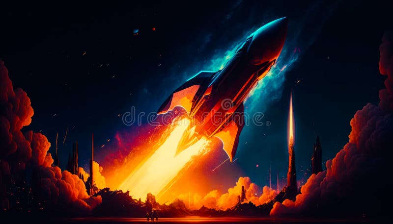Space Shuttle Launching into the Night Sky. Generative AI Stock ...