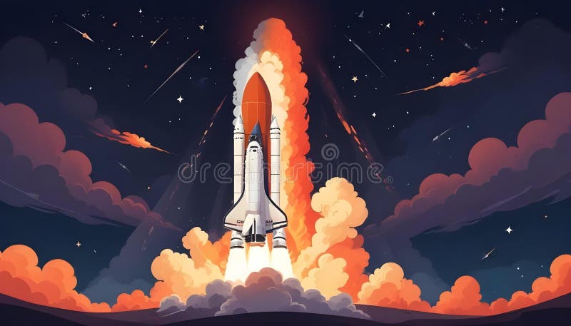 A Space Shuttle Launching into the Night Sky Stock Illustration ...