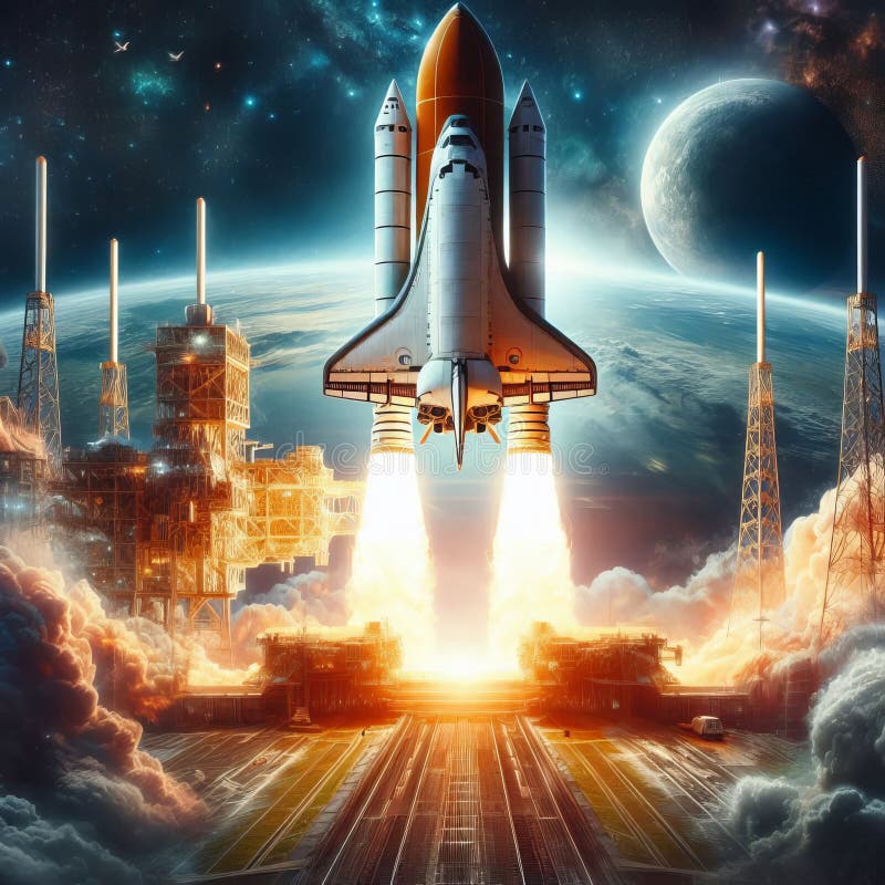 Space Shuttle Launching into Orbit Stock Illustration - Illustration of ...