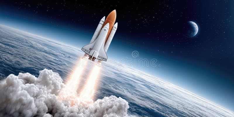 Generative AI Space Shuttle Launching into Orbit Above Earth ...