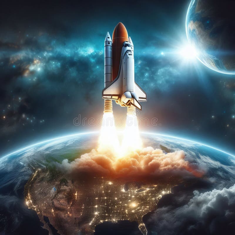 A Space Shuttle Launching into Orbit Escaping Earth S Gravitatio Stock ...