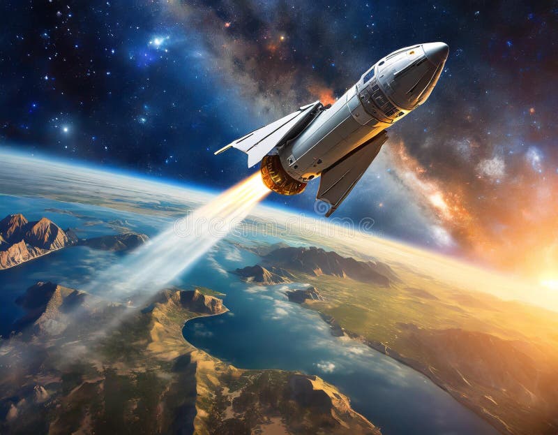 Space Shuttle Launching into Orbit Over Earth Stock Illustration ...