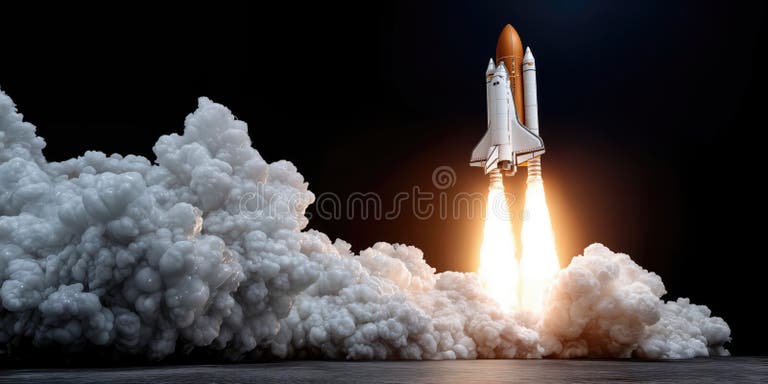 Generative AI Space Shuttle Launching with Plumes of Smoke Representing ...