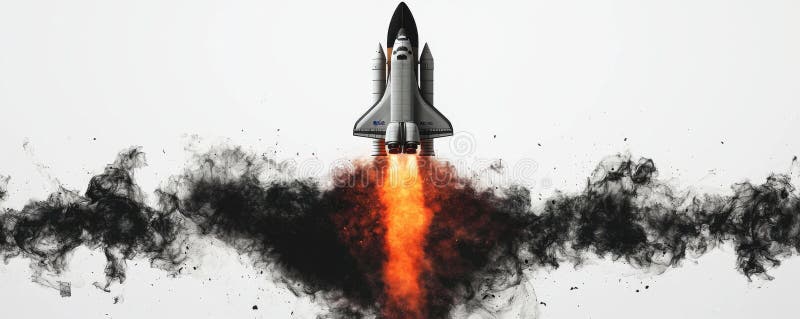 Space Shuttle Launching with Powerful Black Smoke Trail Stock Image ...