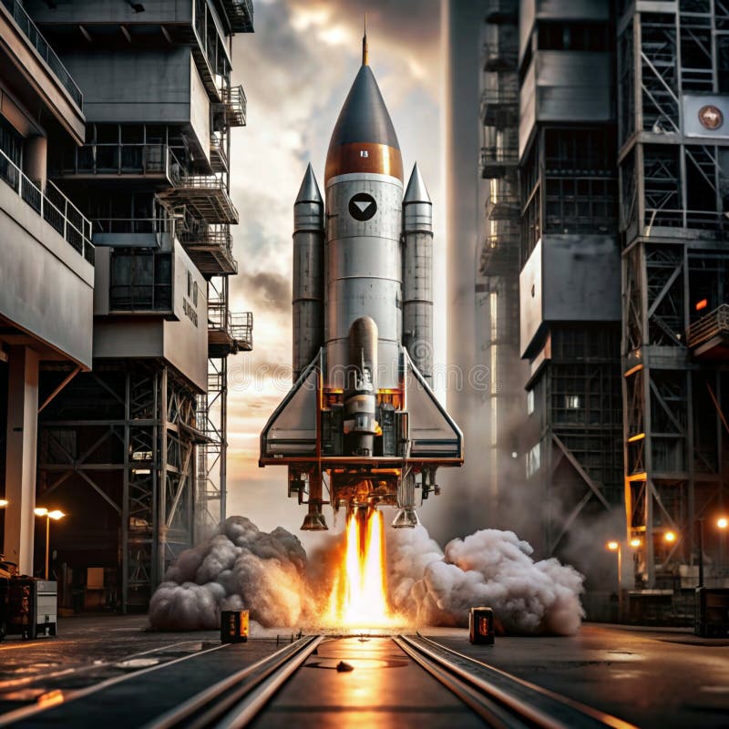 Space Shuttle Launching with Smoke and Flames Stock Vector ...