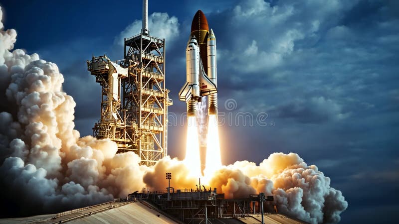 Space Shuttle Launching into Space with Dramatic Clouds and Smoke Stock ...