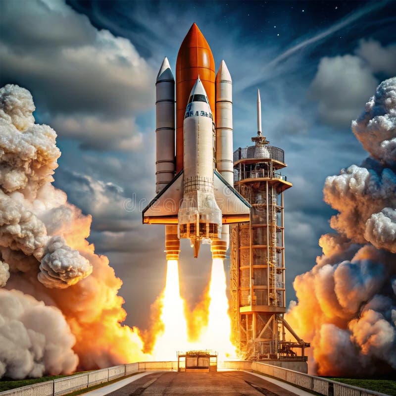 Space Shuttle Launch with Smoke and Fire Stock Illustration ...