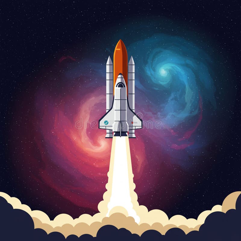 Space Shuttle Launching into a Starry Cosmos, with a Dramatic Backdrop ...