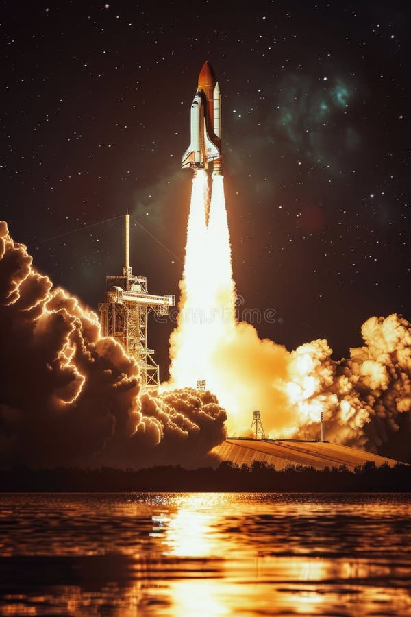 A Space Shuttle Lifting Off into the Sky with a Trail of Smoke and ...