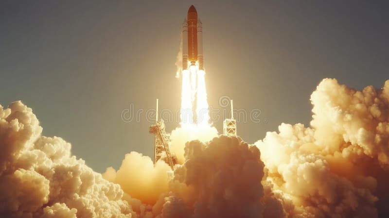 Space Shuttle Lifts Off Sky Leaving Trail Smoke Fire Behind Stock ...