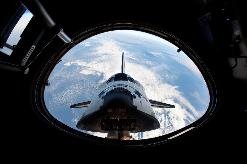 Space Shuttle, Mid-flight, with View of the Earth Visible through the ...