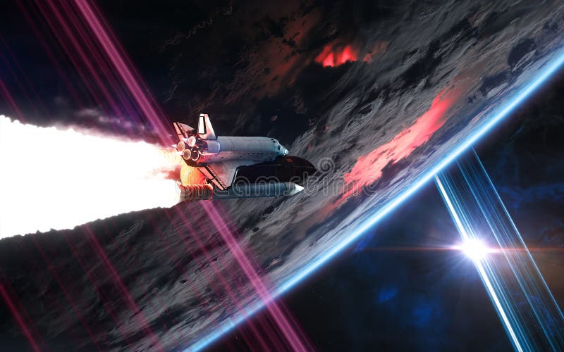 Space Shuttle Orbiting Deep Space Planet Stock Illustration ...