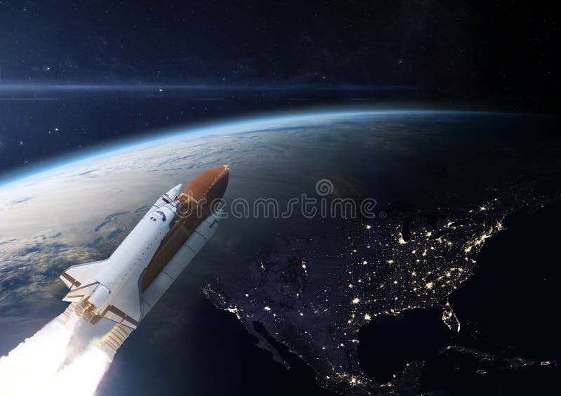 Space Shuttle Orbiting Earth Planet Stock Photo - Image of blue, galaxy ...