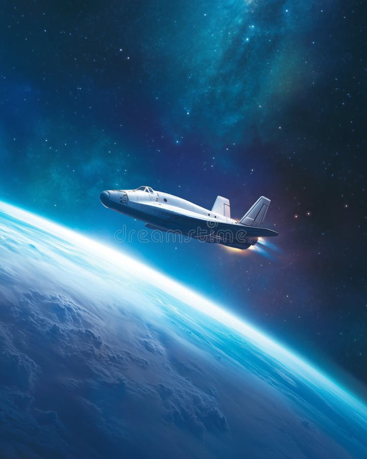 Space Shuttle Orbiting Earth with Vibrant Cosmic Backdrop Stock ...