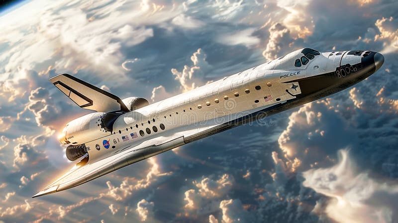 Space Shuttle Orbiting in a Space Over the Earth. Spaceship on the ...