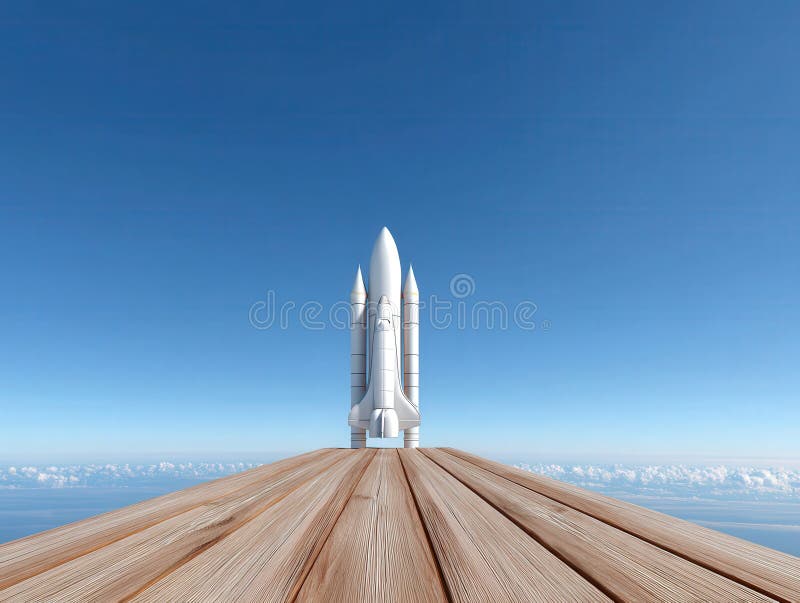 Space Shuttle Positioned on Takeoff Runway Under Blue Sky with Sharp ...