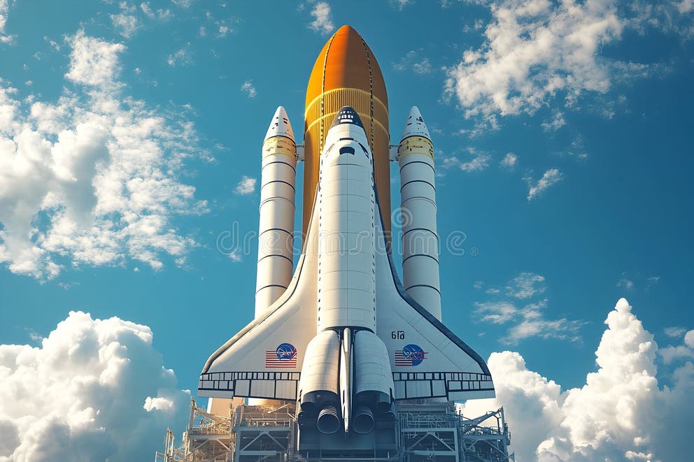 Space Shuttle Preparing for Launch with Boosters and Fuel Tank, Ready ...