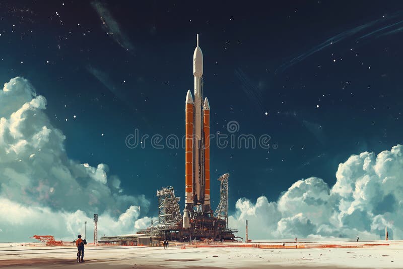 Space Shuttle Ready for Launch on Launch Pad Stock Illustration ...