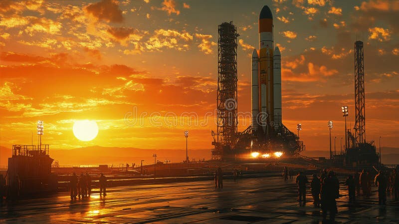 A Space Shuttle is Ready for Liftoff at Sunset, with Fiery Engines ...