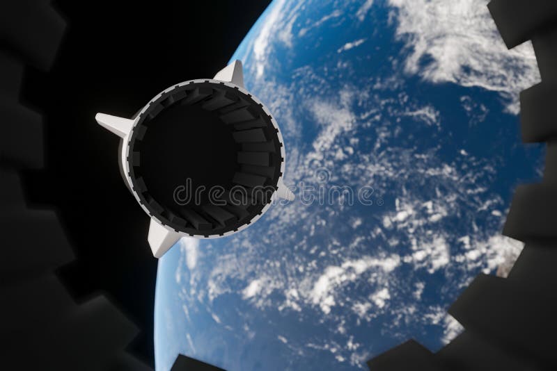 Space Shuttle Rocket Boosters Separation Over Clouds. 3D Rendering ...