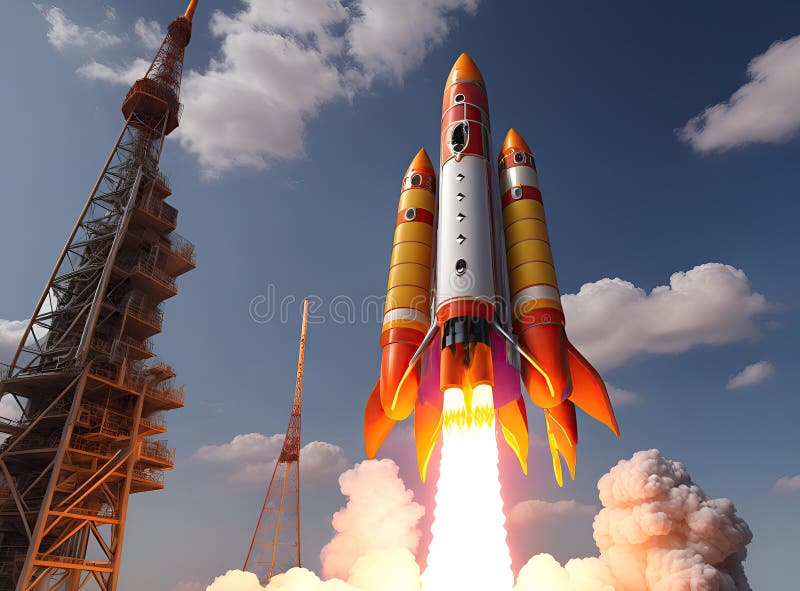 Space Shuttle Rocket in Deep Space with Clouds and Earth Planet ...