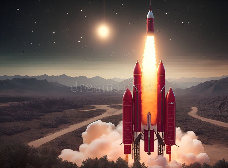 Space Shuttle Rocket in Deep Space with Clouds and Earth Planet ...